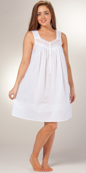 White Cotton Eileen West Nightgowns Sleeveless Short Cotton Night Gown